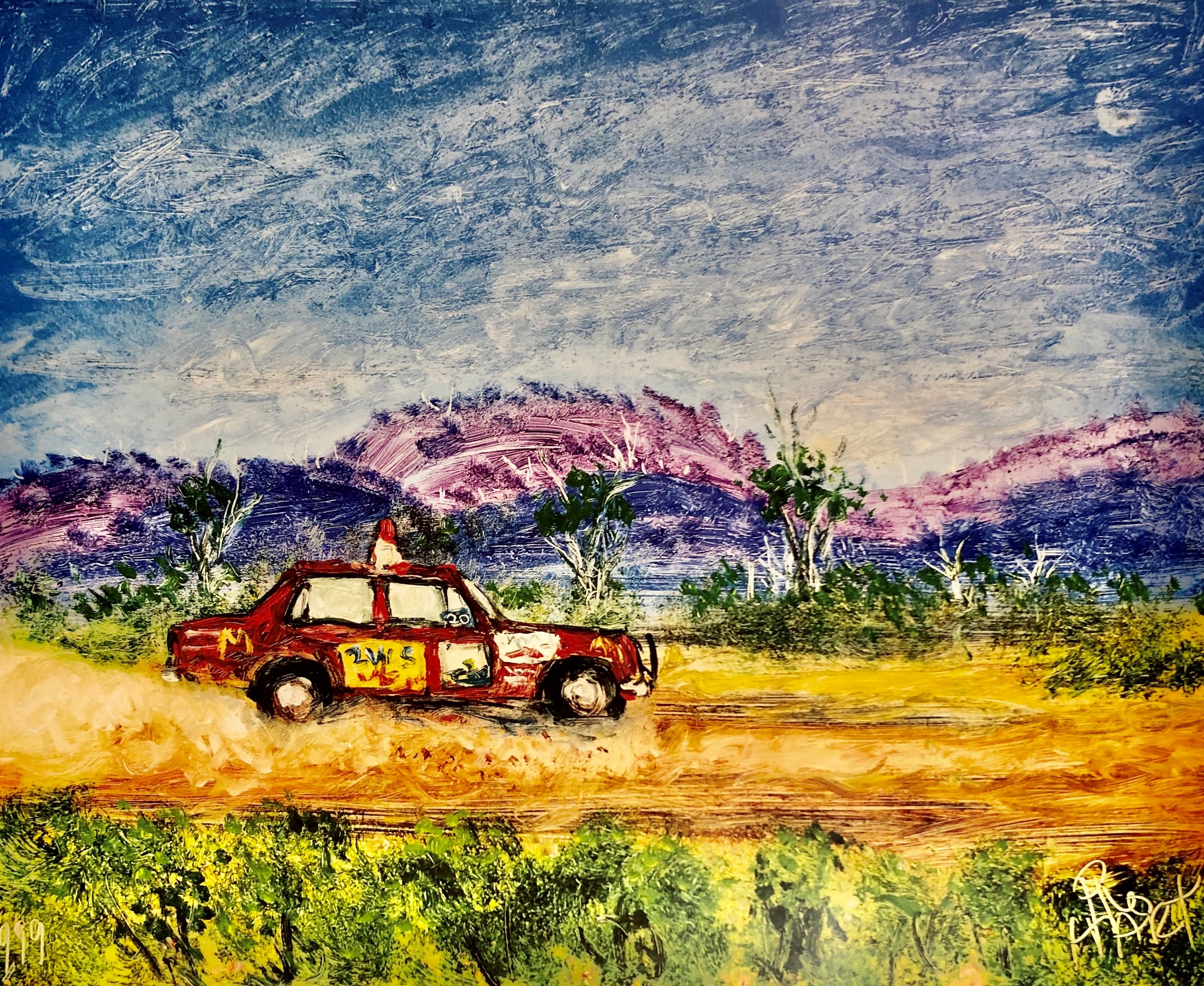 Pro Hart Signed Print - Red Outback Rally Car – RFDS DocShop